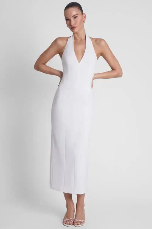 LEAU Heiress Halter Midi Dress - White