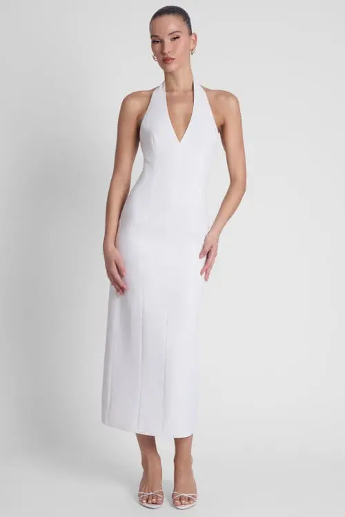 LEAU Heiress Halter Midi Dress - White