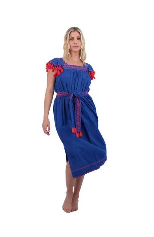 MER ST. BARTH Maxi Sandrine Embroidered Dress - Blue