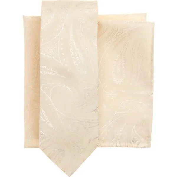 BOSS Paisley Jacquard Tie & Pocket Square Set - Beige