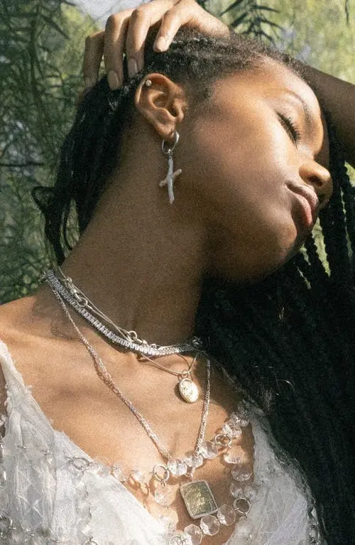 CHILD OF WILD Esther Freshwater Pearl Cross Huggie Hoop Earrings - Silver
