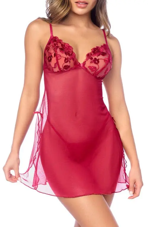 MAPALE Babydoll Chemise & G-string Set - Red