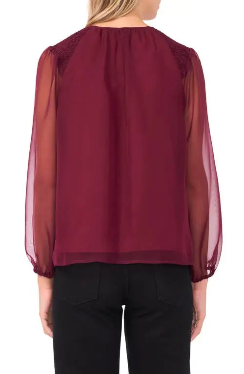 Vince Camuto Sheer Sleeve Tie Neck Top - Boysenberry