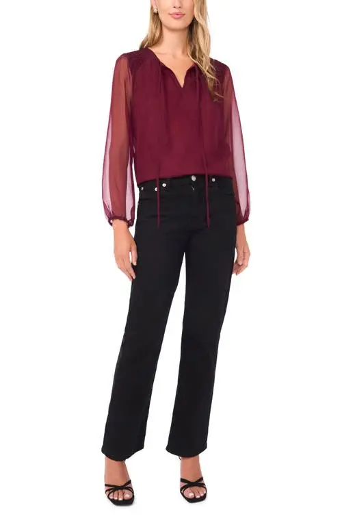 Vince Camuto Sheer Sleeve Tie Neck Top - Boysenberry