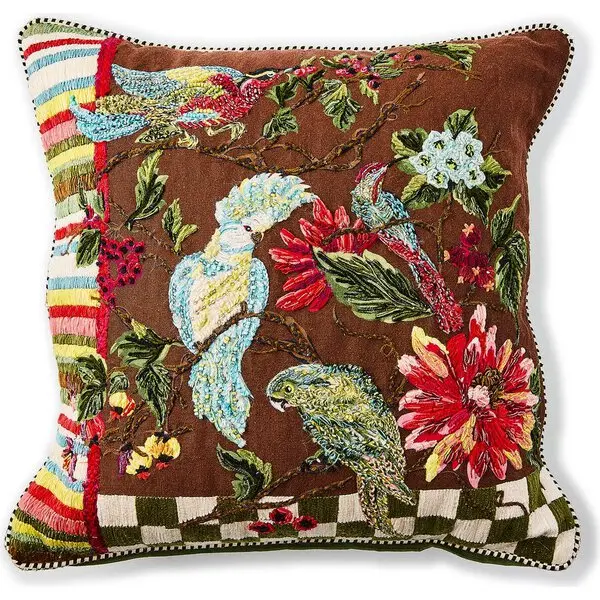 MACKENZIE-CHILDS Birdsong Embellished Throw Pillow - Green