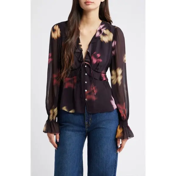 Rails Alixa Floral Ruffle Button-up Shirt