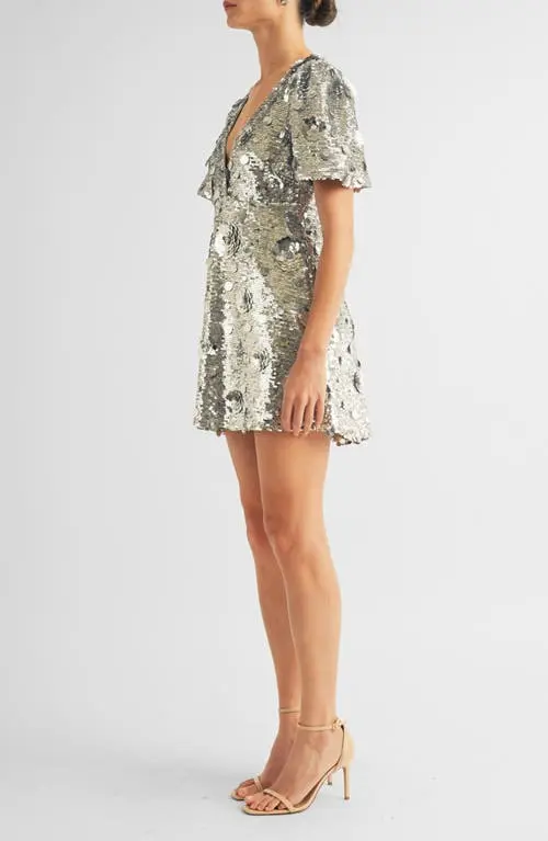 Arose Studio Luna Sequin Puff Sleeve Mini Dress In Silver Sequin - 50% Off  | Editorialist