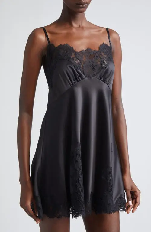 Dolce & Gabbana Lace Trim Stretch Satin Minidress