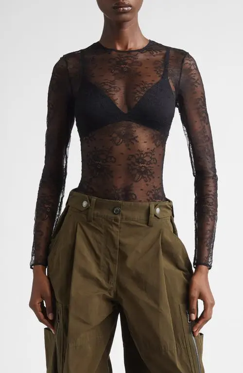 Dolce & Gabbana Long Sleeve Sheer Floral Lace Bodysuit - Nero
