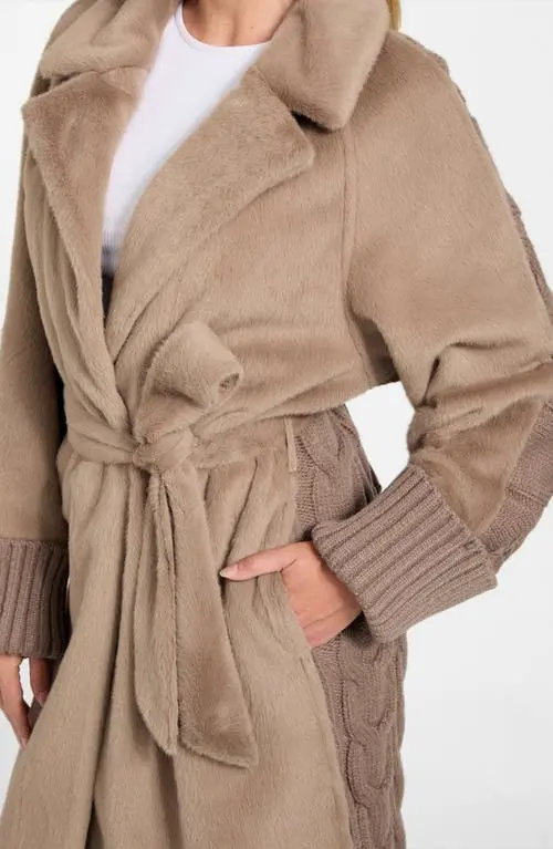 Guess Lucrezia Faux Fur & Cable Knit Coat