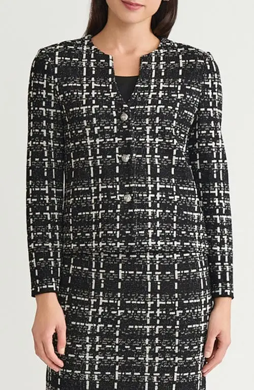 Ming Wang Checkered Jacquard Knit Jacket