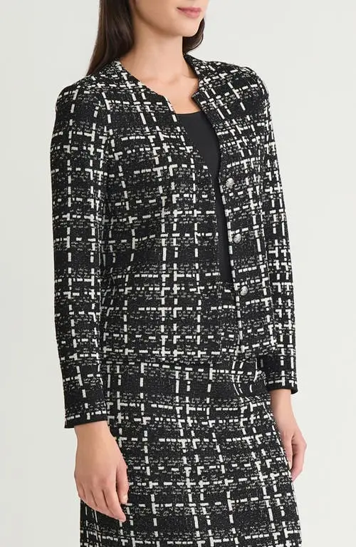 Ming Wang Checkered Jacquard Knit Jacket