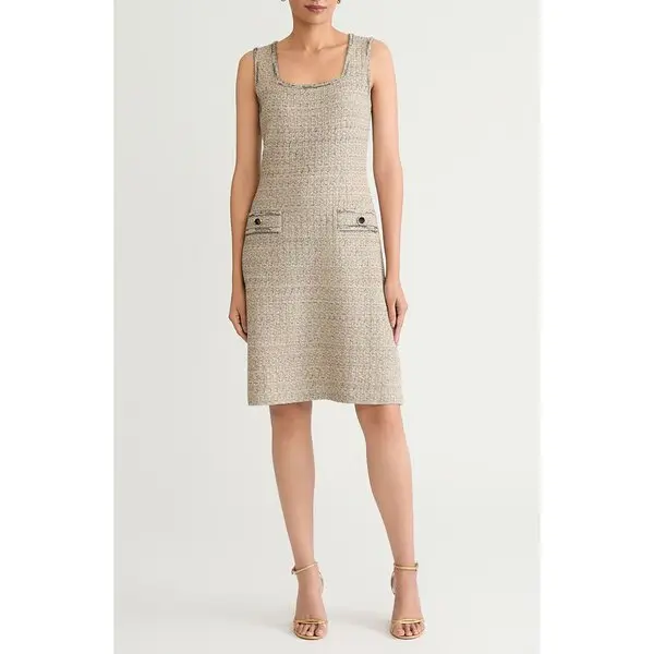 Ming Wang X Tanya Foster Shimmer Tweed A-line Dress