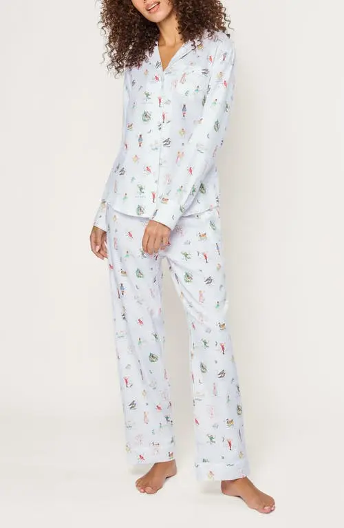PETITE PLUME Holiday Print Cotton Twill Pajamas - White