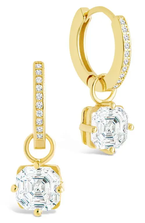 Sterling Forever Asscher Cubic Zirconia Drop Hoop Earrings - Gold