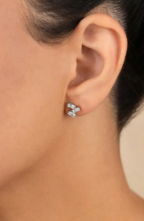 Sterling Forever Baguette Cubic Zirconia Stud Earrings - Silver