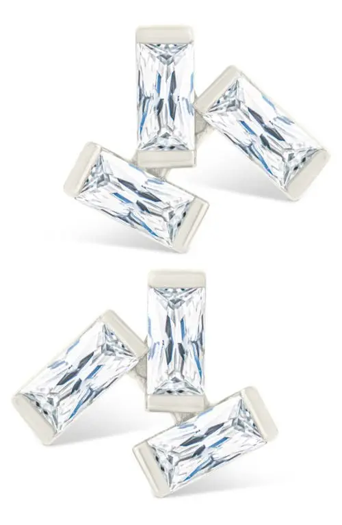 Sterling Forever Baguette Cubic Zirconia Stud Earrings - Silver