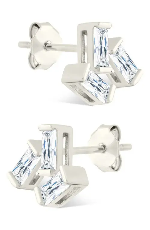 Sterling Forever Baguette Cubic Zirconia Stud Earrings - Silver