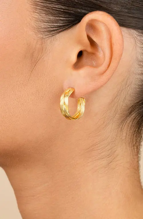 Sterling Forever Janet Ribbed Hoop Earrings - Gold