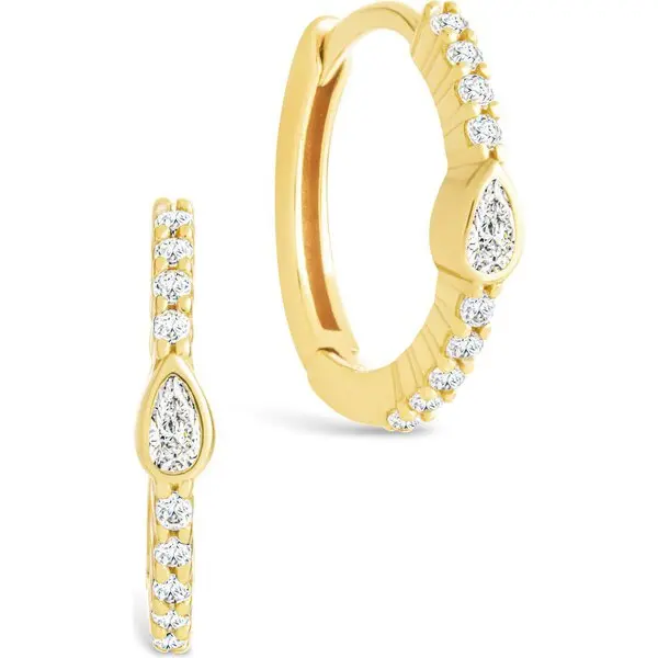 Sterling Forever Bezel Pear Cut Cubic Zirconia Hoop Earrings - Gold