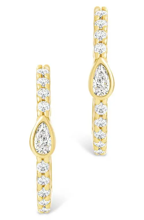 Sterling Forever Bezel Pear Cut Cubic Zirconia Hoop Earrings - Gold