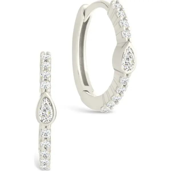 Sterling Forever Bezel Pear Cut Cubic Zirconia Hoop Earrings - Silver