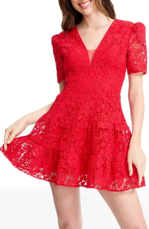 Dress The Population Hallie Lace Tiered Minidress - Rouge