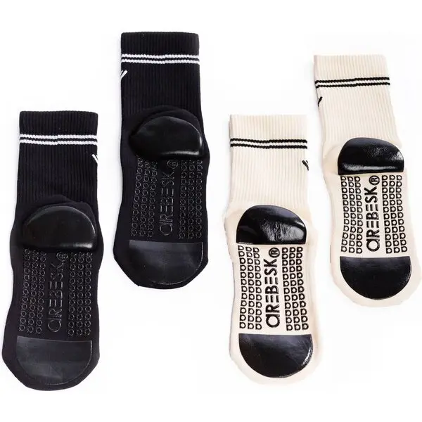 AREBESK Assorted Grip Crew Socks 2 Pack - Black- Butter