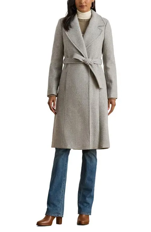 Ralph Lauren Longline Wrap Coat - Grey/cream Herringbone