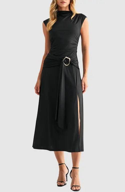 QUINCY MAE Cap Sleeve Midi Dress With Belt