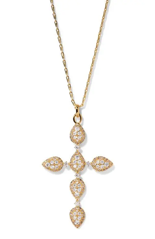 Nadri Crushed Halo Cross Pendant Necklace - Gold