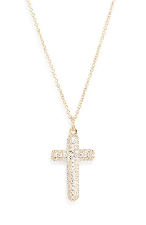 Nadri Crushed Pavé Cross Pendant Necklace - Gold
