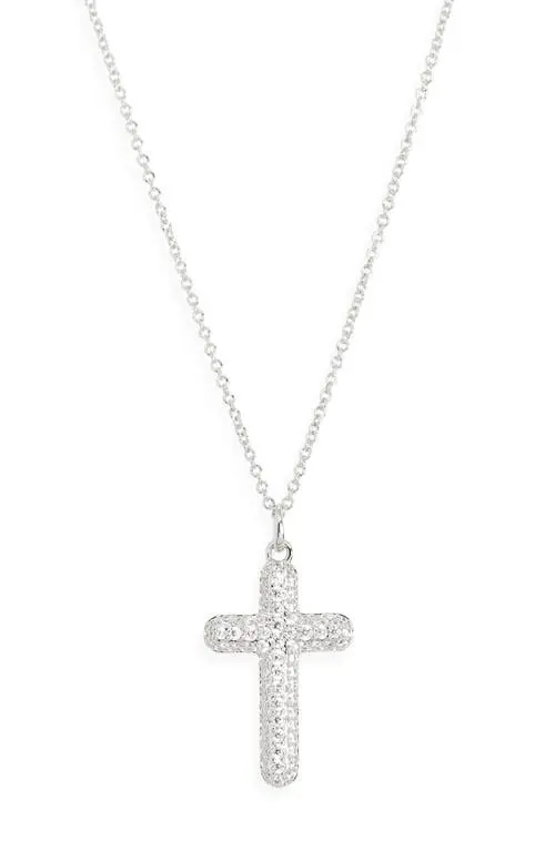 Nadri Crushed Pavé Cross Pendant Necklace - Rhodium