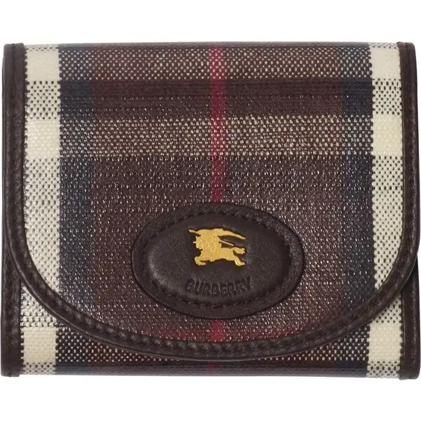 Burberry Highlands Check Coated Canvas Compact Wallet - Mahogany