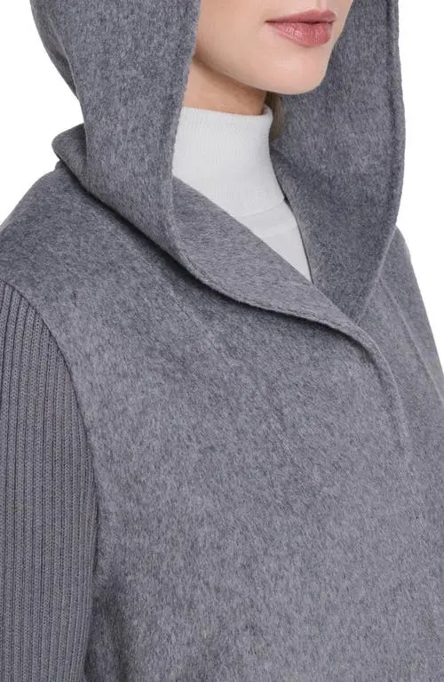 KENNETH COLE Double Face Wool Blend Hooded Coat - Grey