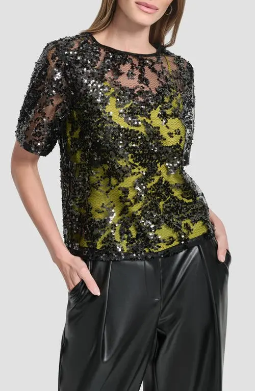 Dkny Sequin Overlay Boxy Top