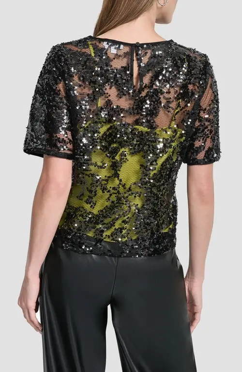 Dkny Sequin Overlay Boxy Top
