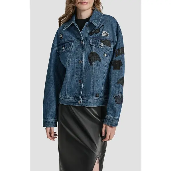 Dkny Logo Patch Denim Trucker Jacket