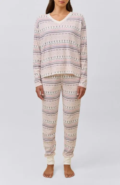 PAPINELLE Fair Isle Waffle Knit Pajamas - Winter Rose