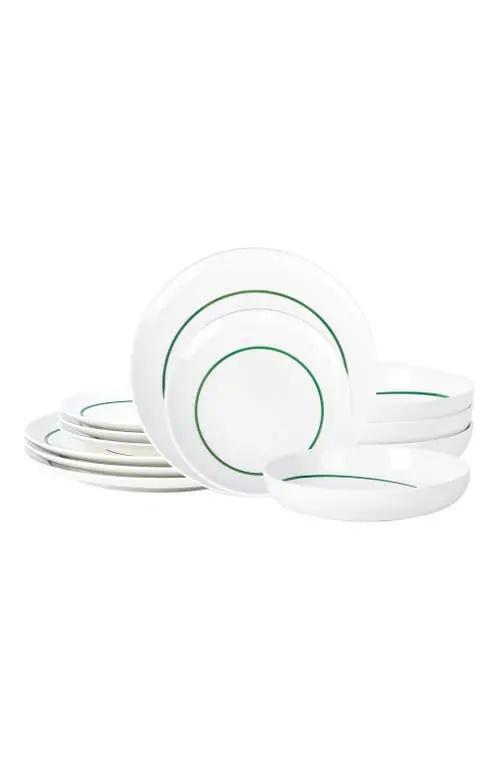 STONE + LAIN Luna Porcelain 12-piece Dinnerware Set - Green