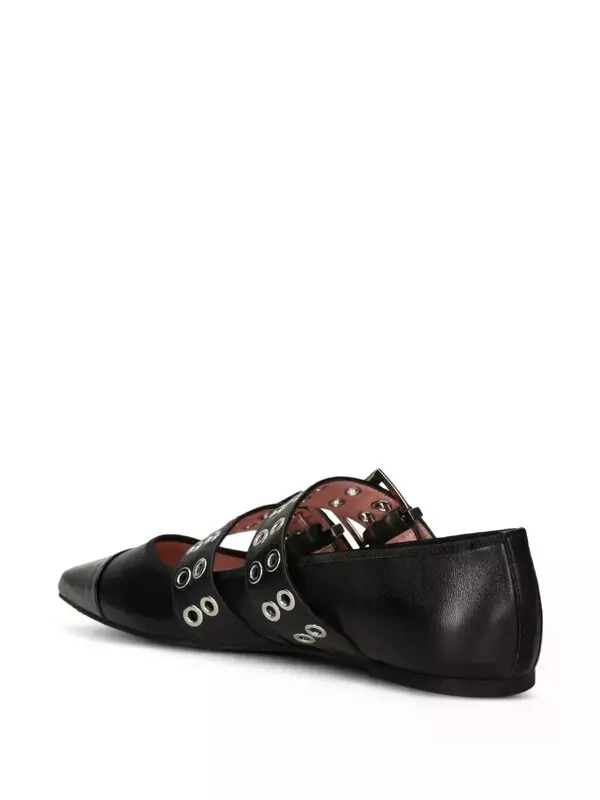 Pretty Ballerinas Eyelet Buckle Ballet Flats - Black