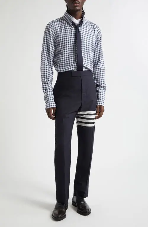 Thom Browne Gingham Straight Fit Convertible Silk Twill Button-down Shirt