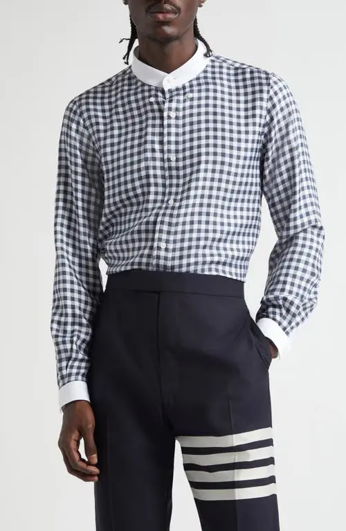 Thom Browne Gingham Straight Fit Convertible Silk Twill Button-down Shirt