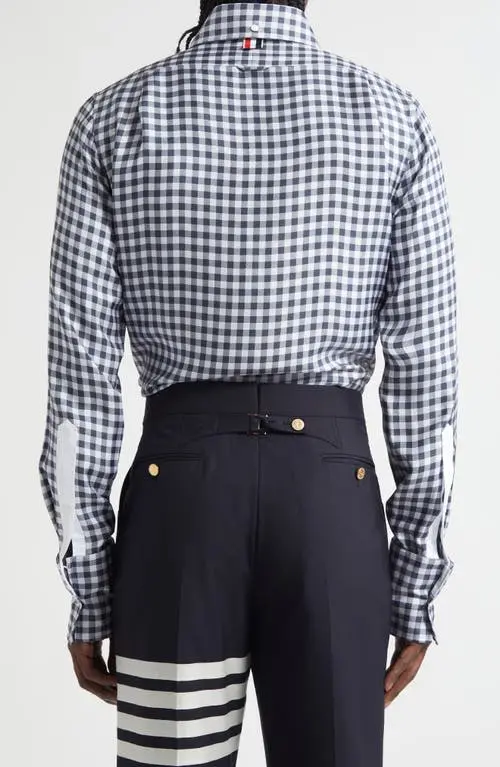 Thom Browne Gingham Straight Fit Convertible Silk Twill Button-down Shirt