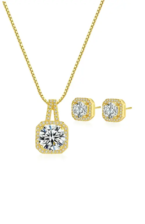 HOLLYWOOD SENSATION Ariana Halo Necklace And Stud Earring Set - Gold