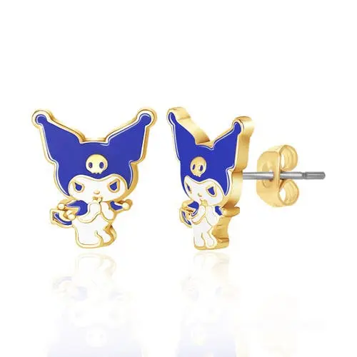 HELLO KITTY Kuromi Flash Plated Enamel Stud Earrings - Blue/ White/ Gold