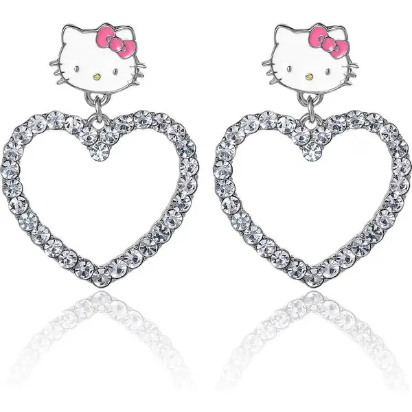 HELLO KITTY Heart Dangle Drop Earrings - Silver