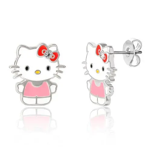 HELLO KITTY Stud Earrings - Silver/ White
