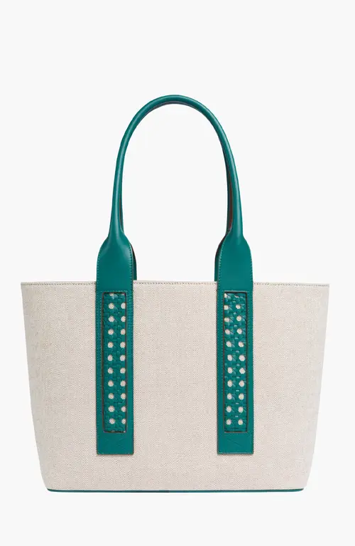AVITEUR Intreccio Weave Canvas Tote - Teal