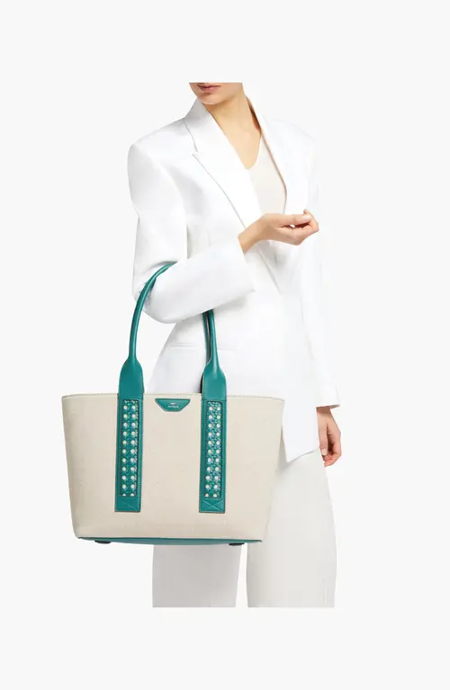 AVITEUR Intreccio Weave Canvas Tote - Teal